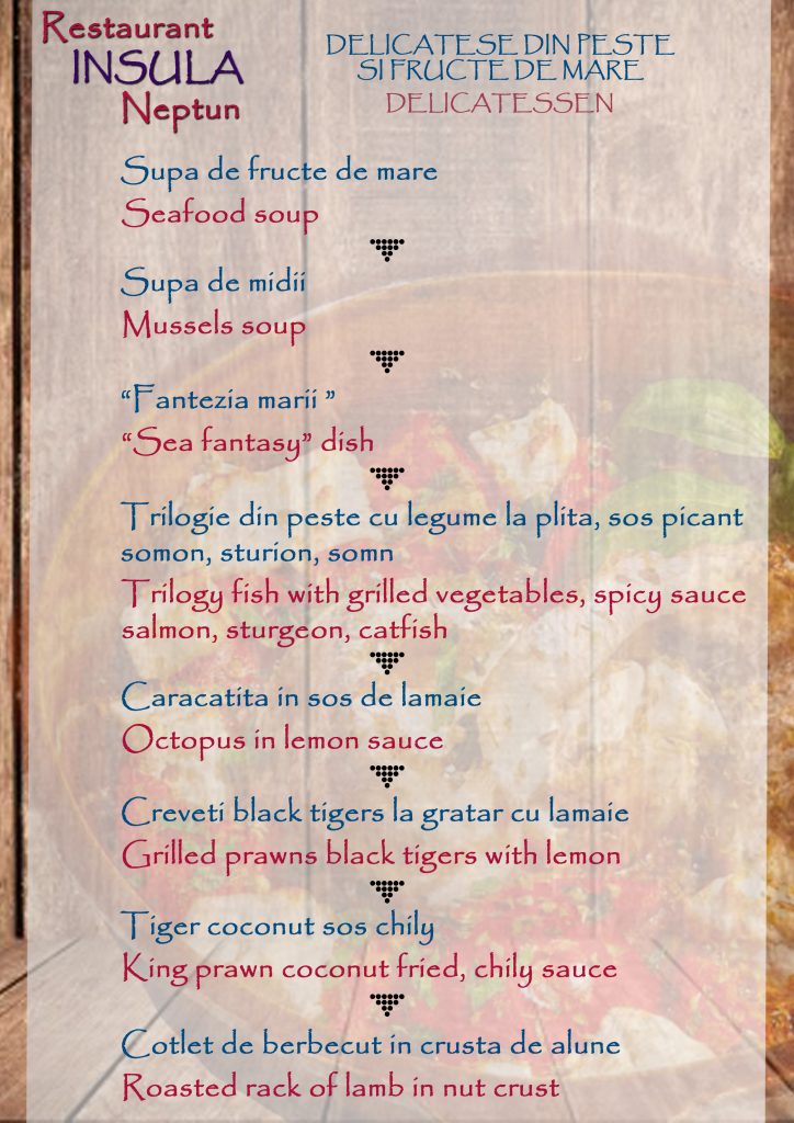 Meniu restaurant - Insula Neptun - Hotel & Restaurant