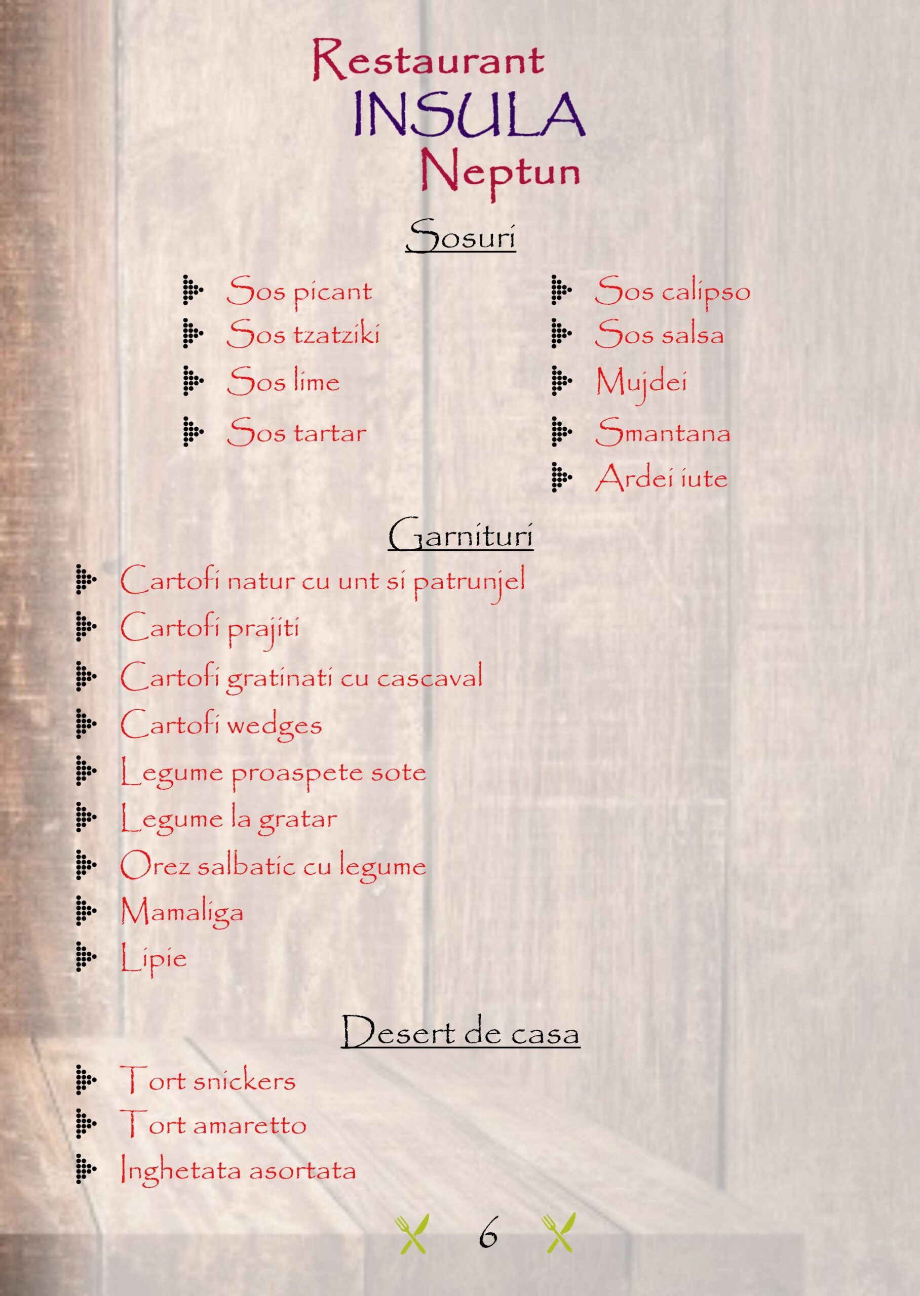 Meniu restaurant - Insula Neptun - Hotel & Restaurant